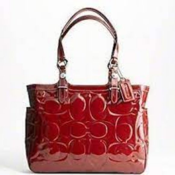 Coach | Bags | Coach Red Signature Embossed Patent Leather Satchel ...
